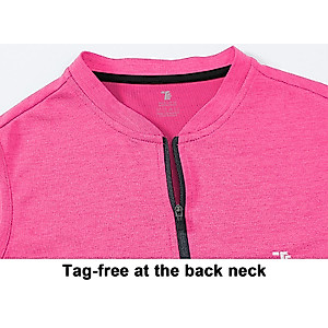 BGOWATU Women's Golf Polo Shirts Sleeveless Zip Up Collarless UPF 50+ Tennis T-Shirt Lightweight Quick Dry Rose XL