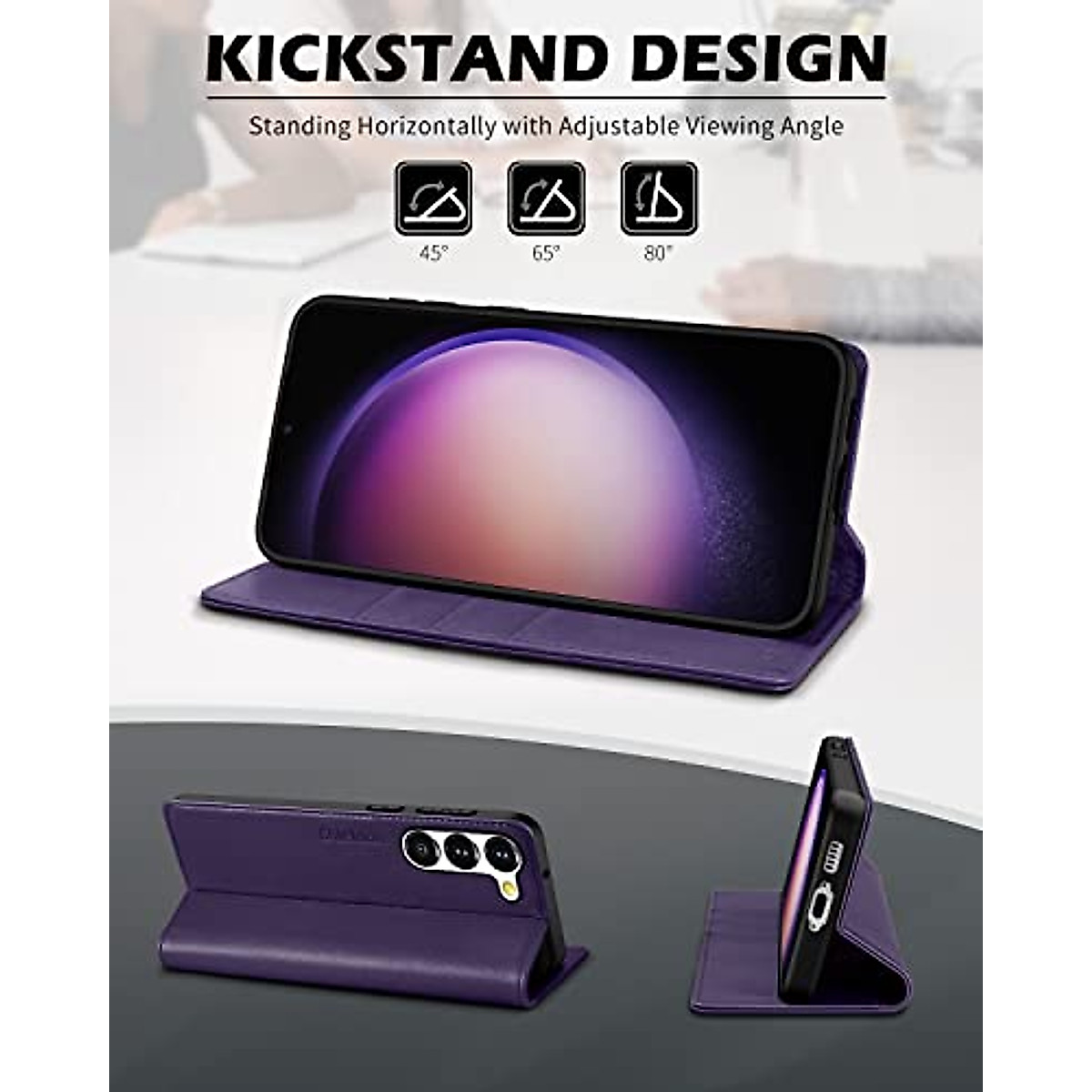 SHIELDON Wallet Case for Galaxy S23 5G 2023, Genuine Leather Folding Wallet Case with Kickstand RFID Blocking Card Slots Magnetic Shockproof Phone Cover Compatible with Galaxy S23 6.1" - Purple