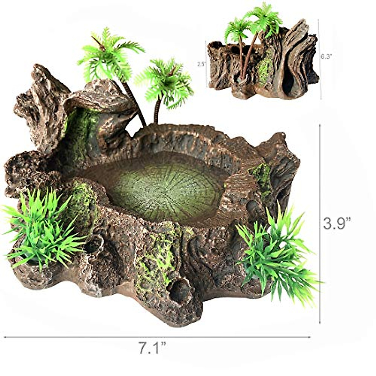PINVNBY Resin Reptile Platform Artificial Tree Trunk Reptile Tank Decor Food Water Dish Bowl for Bearded Dragon,Lizard, Gecko, Water Frog,Snake
