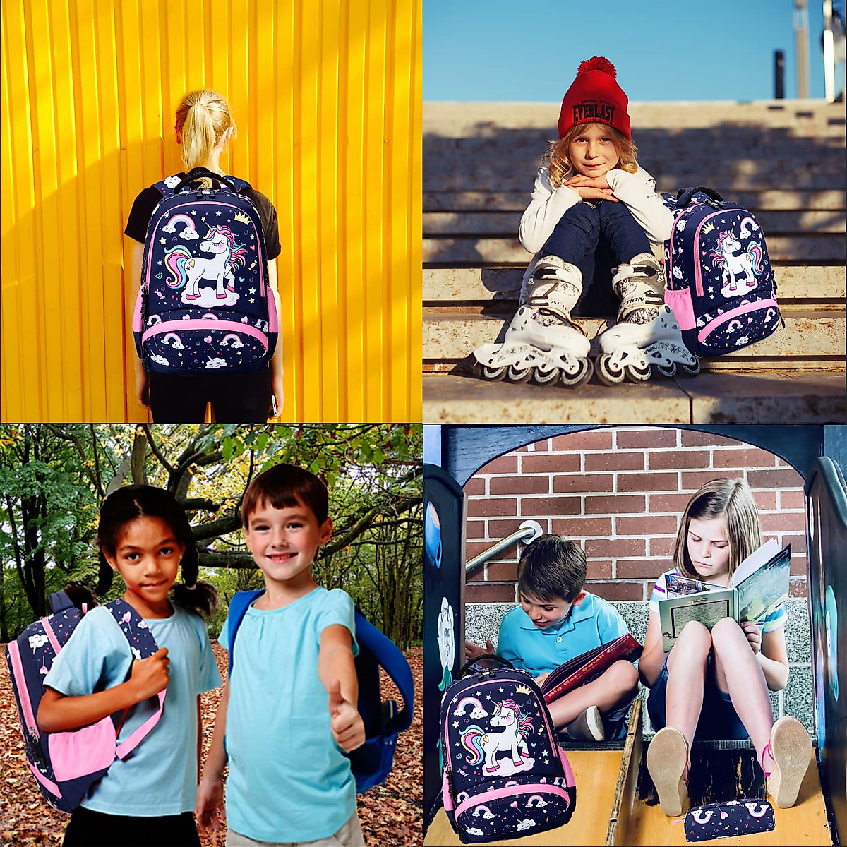 Unicorn Backpack for Girls School Backpack for Girls Water Resistant Unicorn Bookbag Girls Backpacks School Bag 3 Piece Set with Insulated Tote Lunch Bag and Pencil Case