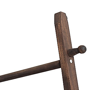 MyGift 5 Ft Tall Dark Brown Solid Wood Wall Leaning Blanket Ladder, Farmhouse Bathroom Towel Rack 4 Rungs and 6 Pegged Hooks