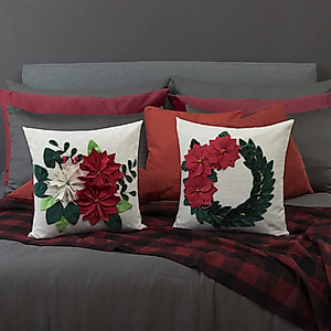 JWH Christmas Flower Pillow Cover Decorative Stereo Poinsettia Throw Pillow Green Leaf Accent Pillow Case Winter Holiday Cushion for Home Bed Living Room Couch Decor Sham 18x18 Inches Beige Red