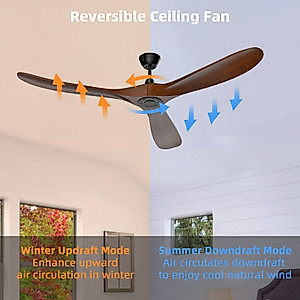 Obabala 60'' Outdoor Ceiling Fan with Remote Control, 3 Balsa Wood Blades, Matte Black, Reversible DC Motor Quiet Energysaving, for Bedroom Patios Kitchen Farmhouse, Indoor/Outdoor Ceiling Fan