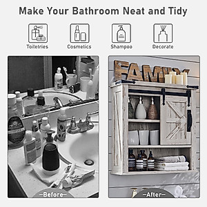 OKD Bathroom Wall Cabinet, Farmhouse Medicine Cabinet with Sliding Barn Door & Adjustable Shelves, Storage Cabinet Wall Mounted for Bathroom, Kitchen, Antique Brush White