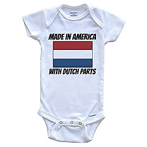 Made in America with Dutch Parts Netherlands Flag Funny One Piece Baby Bodysuit, 12 Months White