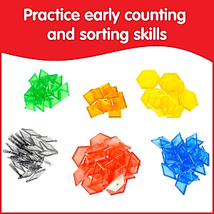 edxeducation Transparent Pattern Blocks - Mini Jar Set of 120 - Plastic Pattern Blocks - Practice Sorting, Patterns, Measurement and Fractions - Sensory Play - Math Manipulative for Kids