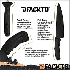 15 Piece Kitchen Knife Block Set, Full Tang, High Carbon Stainless Steel, Geometric Modern Handles, Black Matte Blades by DFACKTO