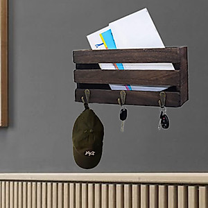Rustic Mail Holder Wall Mount ~ Key and Mail Organizer for Wall Decorative with 3 Key Hooks ~ Key Hanger for Wall, Entryway, Bathroom, Living Room, Kitchen (Brown)
