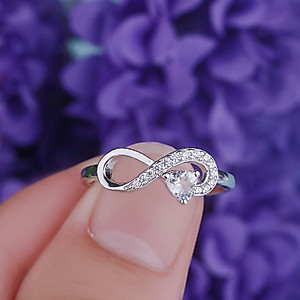 JO WISDOM Infinity Heart Promise Rings for Her Sterling Silver Friendship Ring