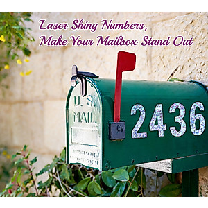 Reflective Mailbox Numbers Sticker - Holographic Vinyl Glitter Numbers for Mailbox 60Pcs 3 Inch Self Adhesive Waterproof Mailbox Number for Outside, Door, Garbage Bins, Address Number (Laser)