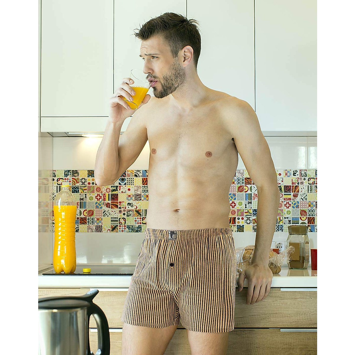 Luft Mens Cool Candy Stripes Print Cotton Ultra Soft Comfy Stretch Fit Elastic Waistband Fine Seamless Underwear Fit Mens Boys Casual Pull On Trunks Briefs Boxer Shorts, Yellow & Black XL