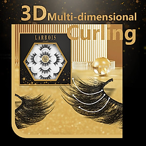 Larbois 7 Pairs False Eyelashes, Fluffy Dramatic Fake Eyelashes Strips Cross Soft Natural Faux Mink Lashes 3D Volume Reusable Wispy Lashes Pack