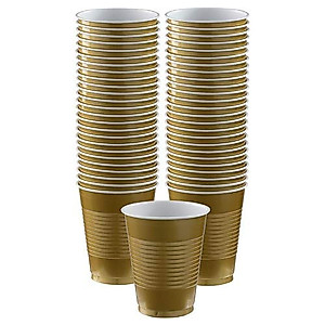 Amscan Plastic Cups Big Party Pack , 18 oz. 50ct., Gold (Pack of 2)