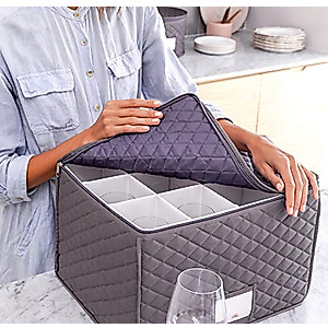 Wine Glass Storage - Protective Container Box for Stemware - Holds 12 Red or White Wine Glasses - Padded Glassware Storage Case with Dividers, Great for Protecting or Moving Tall Glassware.