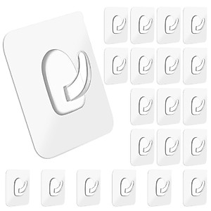 Tyqour 20pcs Heavy Duty Sticky Wall Hooks Stick on Hooks for Hanging Clear Self Adhesive Hooks Removable Hooks No Damage Wall Hooks for Hanging Window Kitchen Cabinet Shower Wardrobe