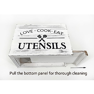 GIFTAYA Wood Utensil Holder for Kitchen Countertop | Farmhouse Kitchen Decor for Flatware | Utensil Caddy with 2 Compartments | Rustic Utensil Organizer for Kitchen (2 Compartments)