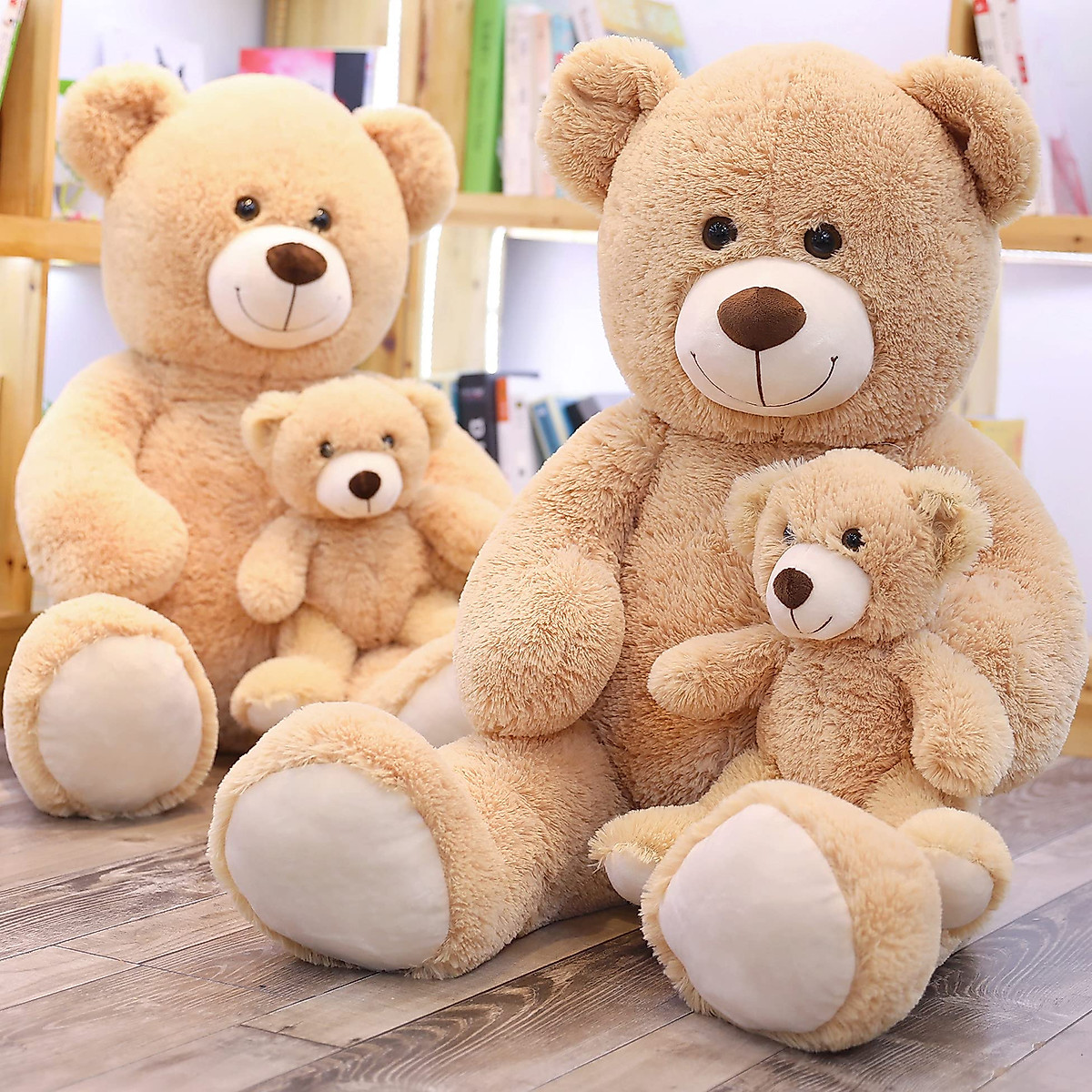 uHousDeco 2 in 1 Mommy and Baby Teddy Bear Stuffed Animals, Cute Soft Plush Toy for Girl Children Girlfriend Valentine's Day, 40-inches, Light Brown