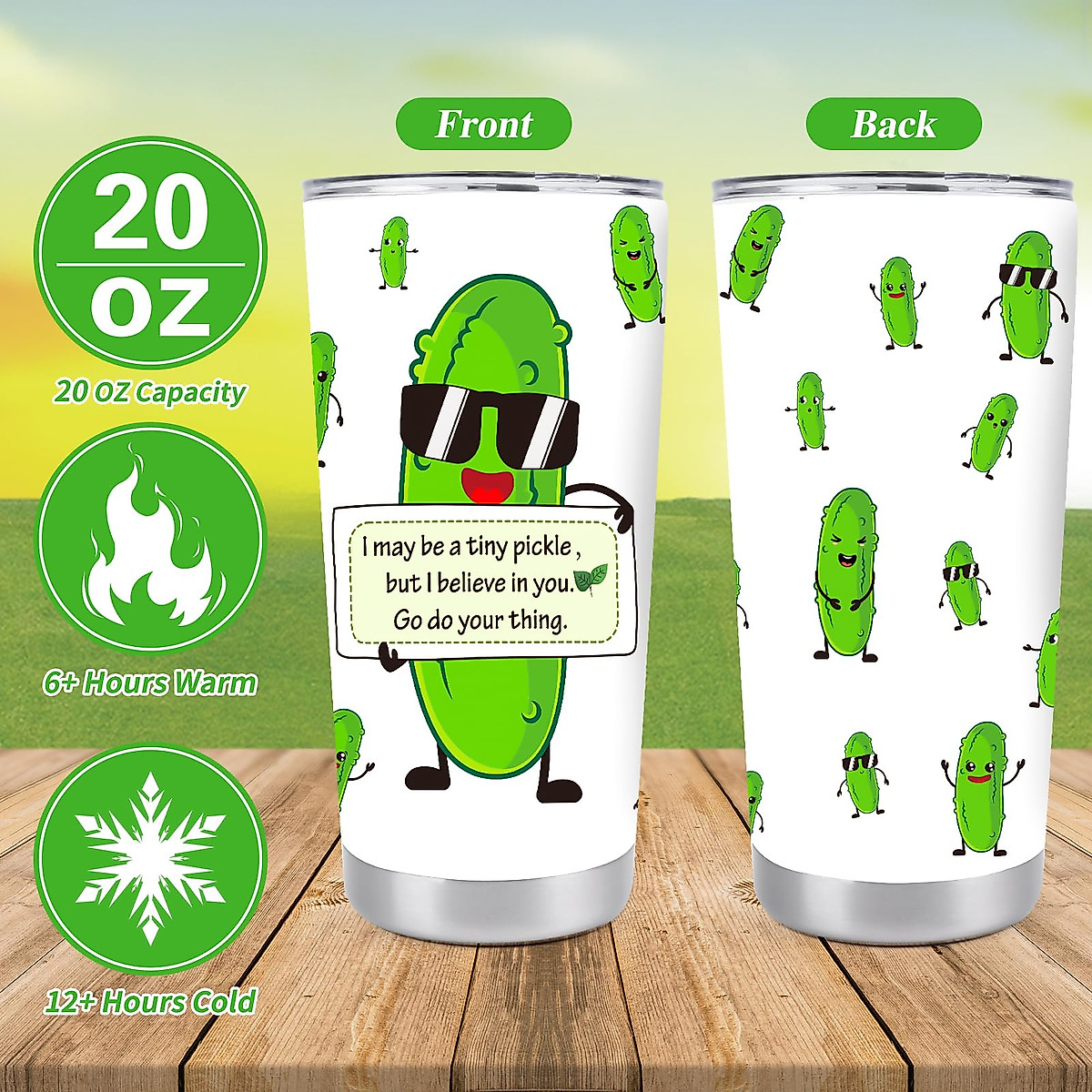 Keluna Pickle Gift for Pickle Lovers - 3Pcs Pickle Themed Gifts for Women, 20oz Funny Pickle Tumbler with Lid Straw Cucumber Makeup Bag Keychain for Women Girls Birthday Christmas Gifts Ideas