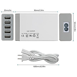 Desktop 5 Port USB Wall Charger 40W 8A, USB Hub Charging Station for Multiple Devices, Protable Multi Port USB Charger for Cell Phone x 8 8 Plus Pro, Pad, Android Smart Phone and More