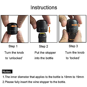 Wine Stopper with Rotating Lock, 4 Pack YIENHDA Wine Bottle Stopper, Mini Wine Corks, Sealed Wine Preserver, Reusable Wine Saver, Leak Proof Wine Keeper Cover for Wine Lover (Black)