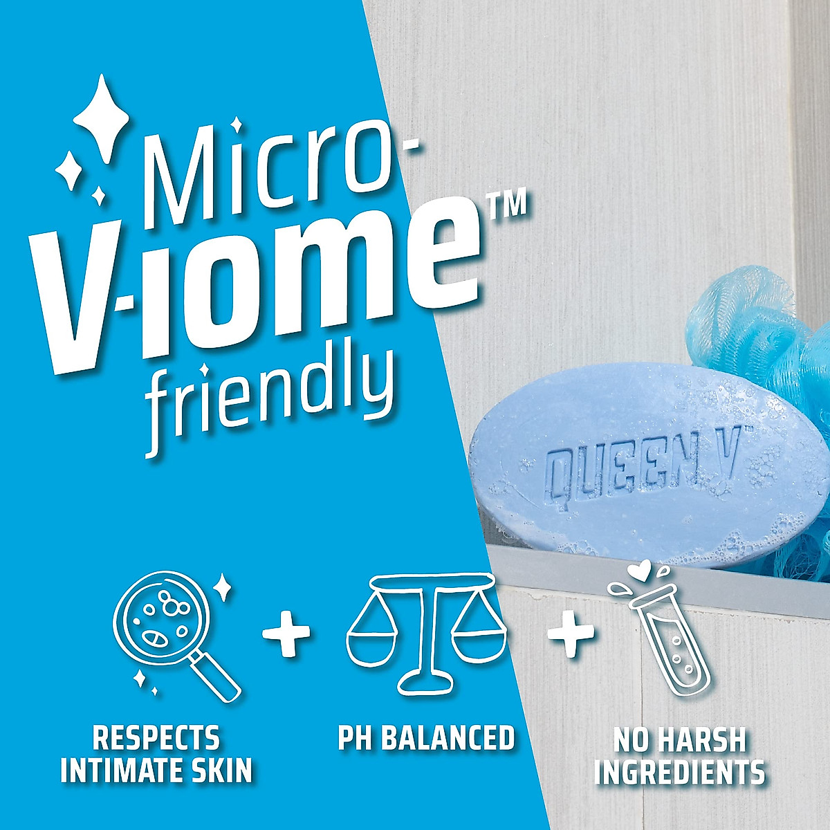 Queen V V Bar- Cleansing Bar, 3.5 oz., pH Balanced, Enriched with Aloe and Rose Water, For Use on External Intimate Area