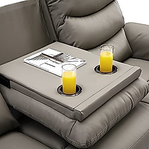 Verfur 2 Pieces Faxu Leather Recliner Sofa Sets, 3 Seater Manual Reclining Motion Couch and Loveseat with Storage Console & Cup Holders for Living Room/Office/RV Theater Seating Furniture Set