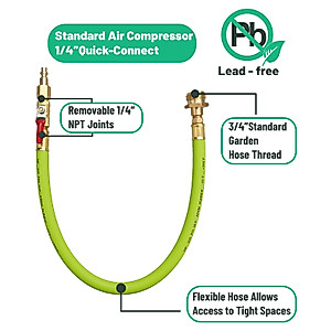 Minimprover Lead -Free Brass 16.9" Winterize Sprinkler System RV Motorhome Boat Camper and Travel Trailer: Air Comp Quick-Connect Plug To 3/4" Garden Hose Faucet Blow Out Adapter Fitting with Valve