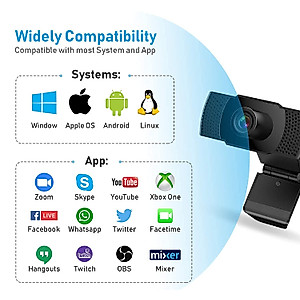 2022 Upgraded 2048 x 1080 Full HD Webcam 2K 30 fps Computer, 90° Wide Angle for PC Laptop Computer Zoom Skype Meeting Video Calling Games