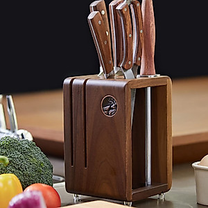 Large Capacity Wooden Knife Block，Household Knife Holder Without Knives Walnut Material，Ventilation Design Countertop Knife Storage Space Saver (Color : Black walnut)