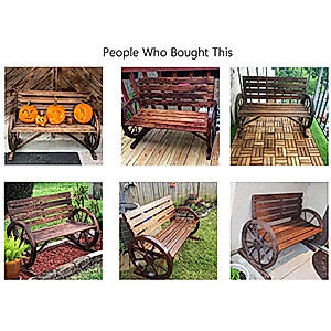 PatioFestival Outdoor Bench Wooden Patio Porch Bench Wagon Wheel Design Rustic Bench for Garden,Porch,Yard(45" Lx21 Wx32 H)