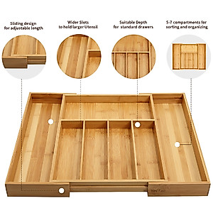 Bamboo Drawer Organizer for Kitchen, Expandable Utensil Tray,Wooden Drawer Divider Organizer