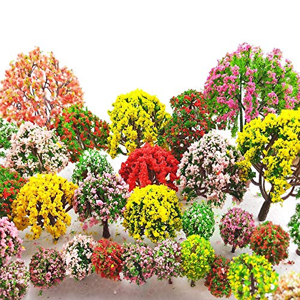 MOMOONNON 32 Pieces Model Trees 3.5cm - 10cm Mixed Model Tree Train Scenery Architecture Trees Fake Trees for DIY Crafts, Building Model, Scenery Landscape Natural Green