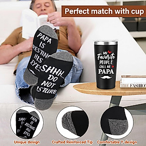 Papa Tumbler Cup Gifts for Grandpa Papa Fathers Day Birthday Gifts from Grandkids, Granddad Grandfather Grandparents Gift from Granddaughter, Best Grandpa Ever Gift, 20oz Black Cup and Socks Set
