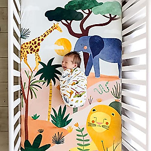 Rookie Humans 100% Cotton Sateen Fitted Crib Sheet: in The Savanna Safari. Modern Nursery, Use as a Photo Background for Your Baby Pictures. Standard Crib Size (52 x 28 inches)