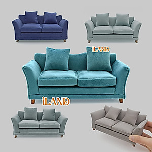 iLAND Modern Dollhouse Furniture on 1/12 Scale of Miniature Sofa for Dollhouse Living Room (Turquoise Blue Velvet)