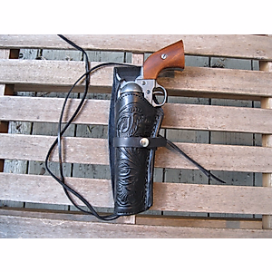 Black Left Handed Tooled Leather Gun Holster