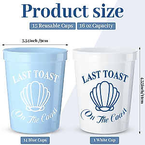 Ninehaoou 15 Pcs Last Toast on the Coast Bachelorette Party Plastic Cups 16 oz Coastal Stadium Cups Reusable Beach Bachelorette Weekend Bridal Party Favors Decorations for Bachelorette Party