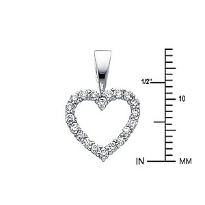 14k REAL White Gold CZ Open Heart Charm Pendant