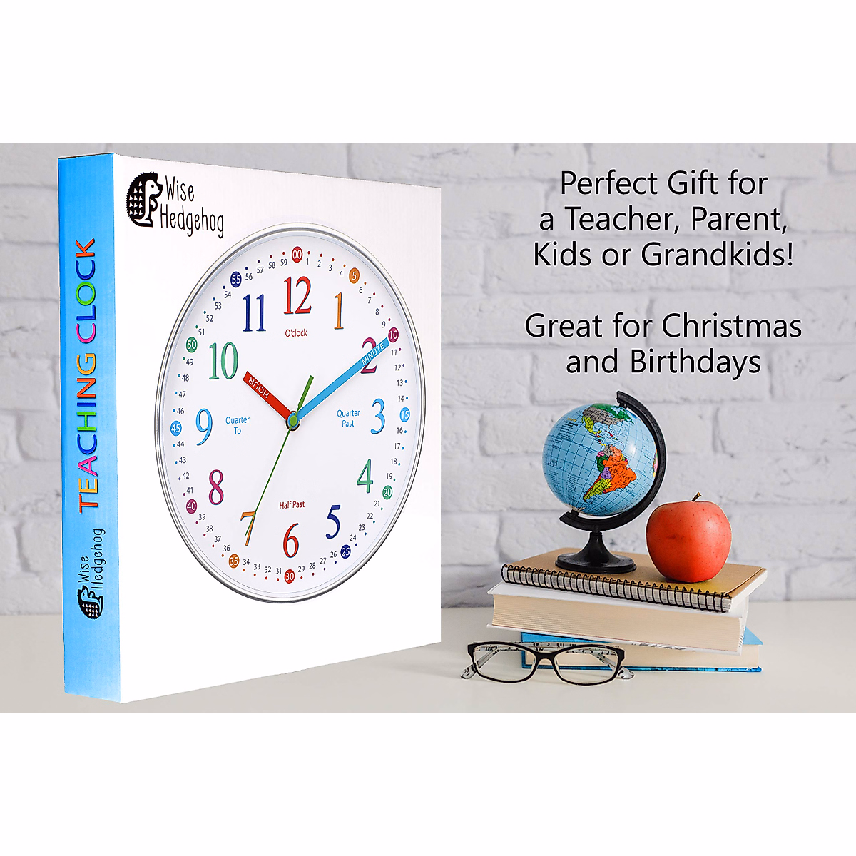 WISE HEDGEHOG Learning Clock for Kids, Silent Non Ticking, Telling Time Teaching Clock, Kids Room Wall Decor for Bedrooms, Analog Kids Clock for Teaching Time, Kids Learn to Tell Time Easily