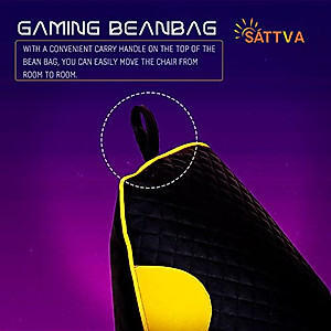 SATTVA 3.5Ft Faux Leather Gaming Bean Bag Chair for Adults - Big Bean Bag Covers Only (No Filling), Love Sack Bean Bag, Ultra Soft Zipper, for Dorm & Family Room_Black & Yellow
