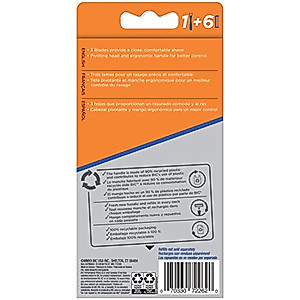 BIC Comfort 3 Refillable Three-Blade Disposable Razor for Men, Sensitive Skin Razor For a Comfortable Shave, 1 Handle and 6 Cartridges, 7 Piece Razor Set