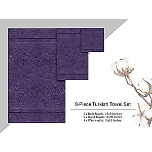 Towel Bazaar Premium Turkish Cotton Super Soft and Absorbent Towels (8-Piece Towel Set, Plum Purple), Small
