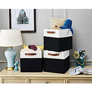 DECOMOMO Cube Storage Bins | Fabric Storage Cubes Closet Organizer Cubby Bins for Shelves Cloth Nursery Decorative Storage Cubes with Handles (Black &White, 11 x 11 x 11 inch)