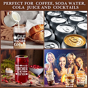 Pinkunn 12 Set Teacher Cup Appreciation Gifts Bulk for Women Glass Cups 16oz Can Shaped Beer Glass with Lids Straws Brushes Teacher Birthday Gifts(Colorful)