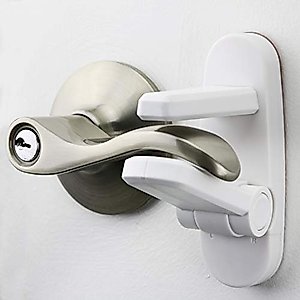 Improved Childproof Door Lever Lock (6 Pack) Prevents Toddlers from Opening Doors. Easy One Hand Operation for Adults. Durable ABS with 3M Adhesive Backing. Simple Install (White, 6-Pack)