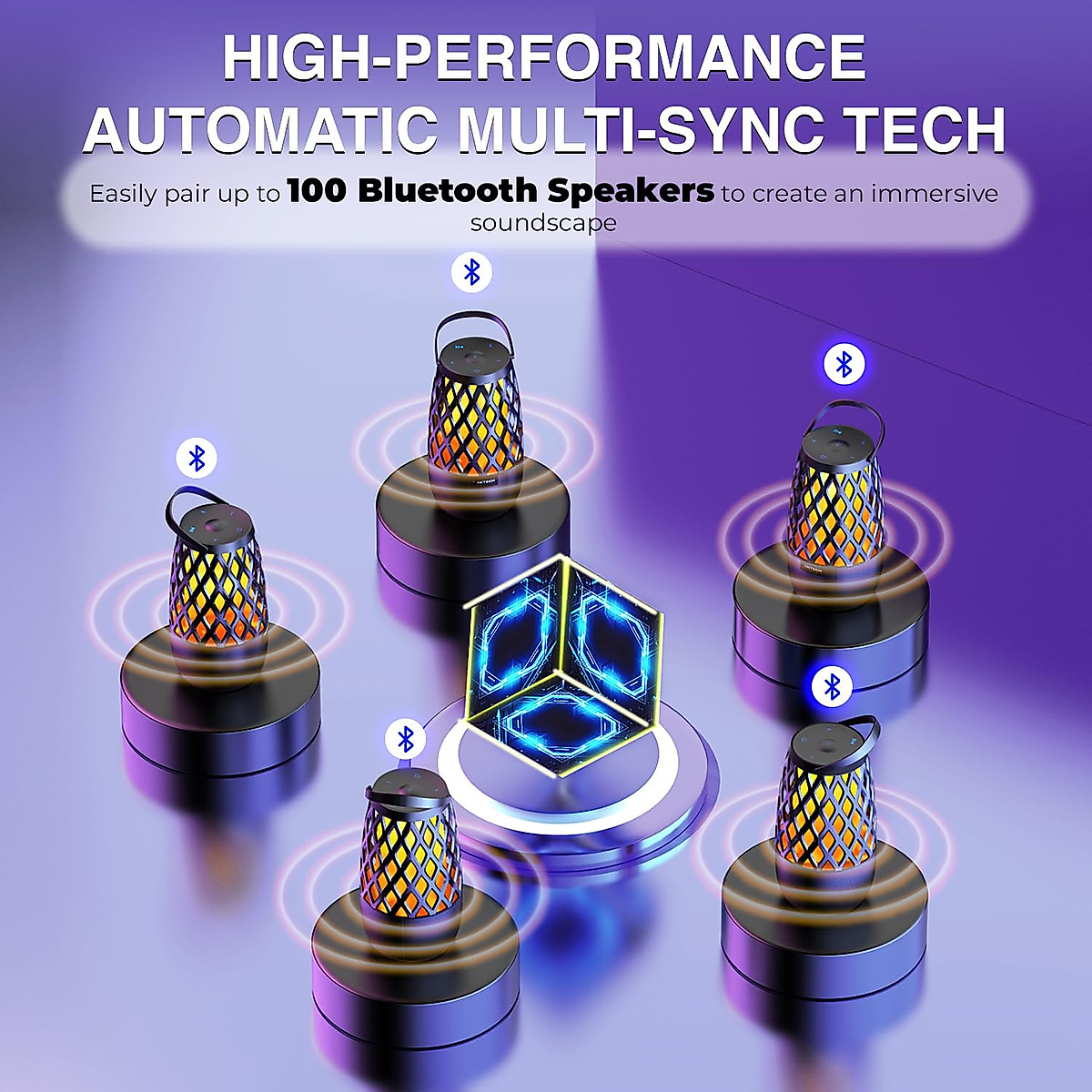 IXTECH Outdoor Bluetooth Speakers, Waterproof Portable Bluetooth Speaker Wireless with Lights, Outdoor Gifts for Dads Mom, Multi-Sync Wireless Connection, Lantern Speakers Mountable, 2 Pack