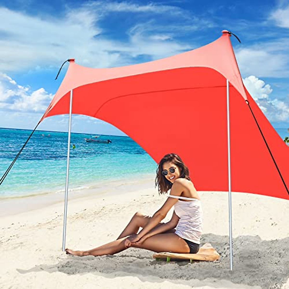 Beach Tents Pop Up 4-5 Person UPF50+, Popup Canopy Shade Camping Sun Shelter Portable with Carrying Bag, Outdoor Sunshade for Trips, Fishing or Grass Picnic (7x7 Ft 2 Pole, Orange)