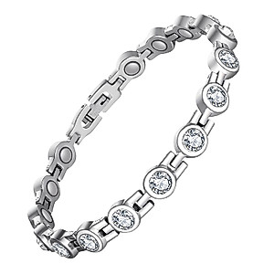 Feraco Magnetic Bracelet for Women Titanium Steel Magnetic Bracelets with Gorgeous Sparkling Cubic Zirconia Costume Jewelry Christmas Gifts (Silver)