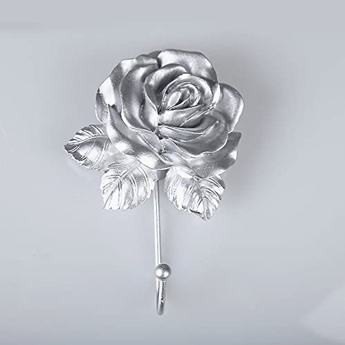 MDPLY Classic Rose of Pastoral Coat Hook Wall Mounted Wall Decor Durable Handmade Resin Decorative Robe Hook, Scarf, Bag, Towel, Hat etc for Kitchen Bathroom Office (Silver)