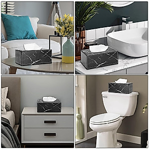 Sumnacon Rectangular Large or Medium Linen Tissue Box Cover - Stylish Tissue Box Holder with Magnetic Bottom (Marble Black, Medium)